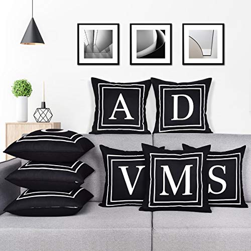 Yastouay Pillow Covers English Alphabet D Throw Pillow Cover Black Throw Pillow Case Modern Cushion Cover for Sofa Bedroom Chair Couch Car (Black, 18 x 18 Inch)