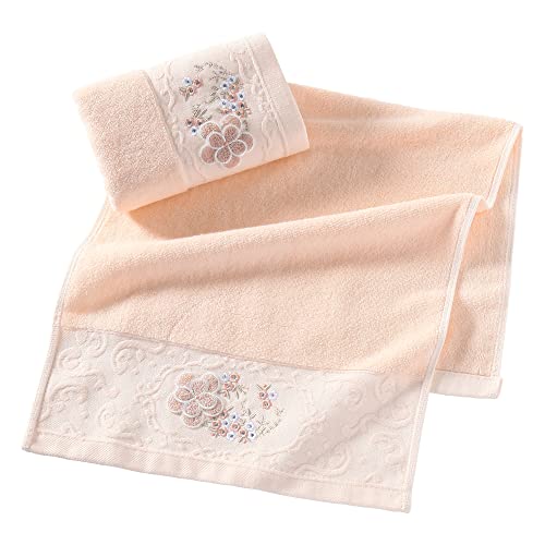 YiLUOMO Pink Hand Towels Set of 2 Stereoscopic Flower Embroidered Decorative 100% Cotton Super Soft Highly Absorbent Terry Hand Towels for Bathroom Gift 13 x 29 Inch