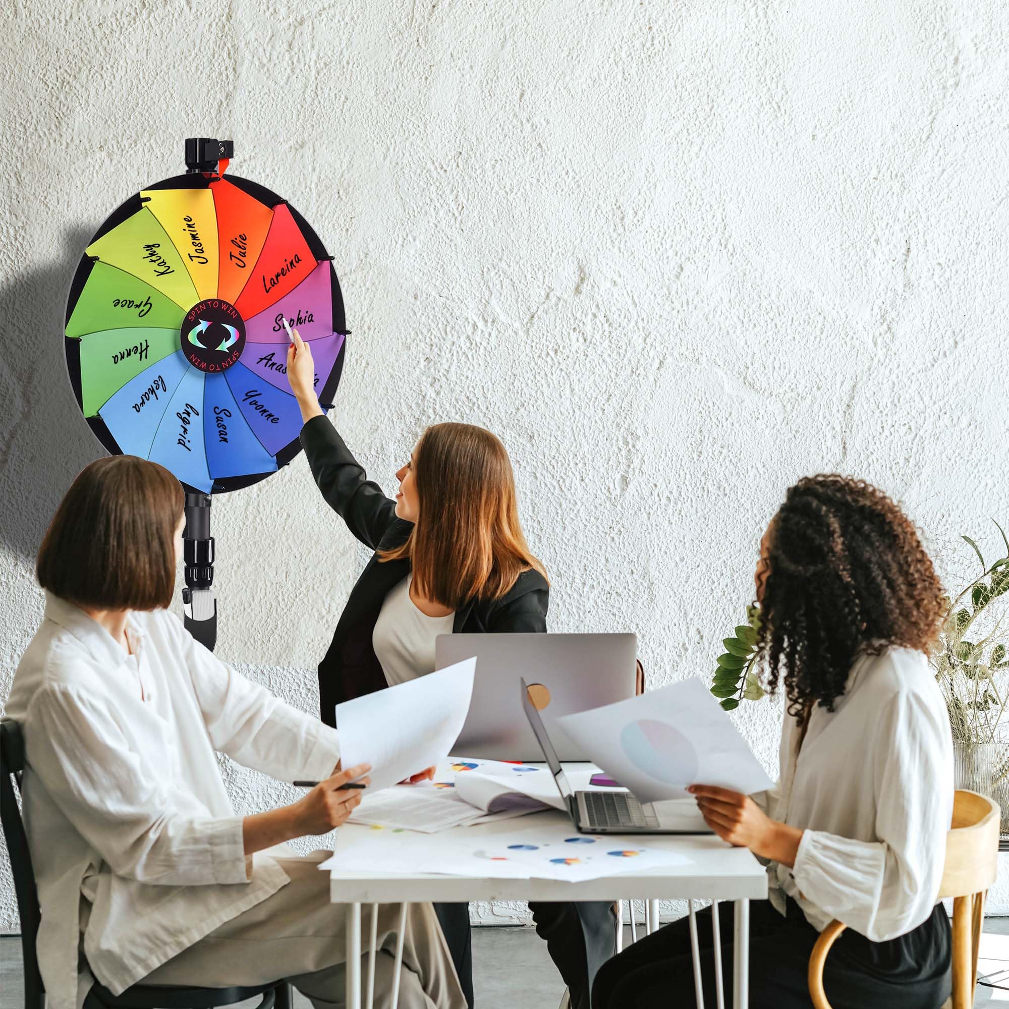 WinSpin 24" Dual Use Prize Wheel Tabletop and Floor Stand Adjustable 12 Slots Heavy Duty Dry Erase Spinning Fortune Wheel for Carnival Spinner Game & Tradeshow, Breeze Wheel Series