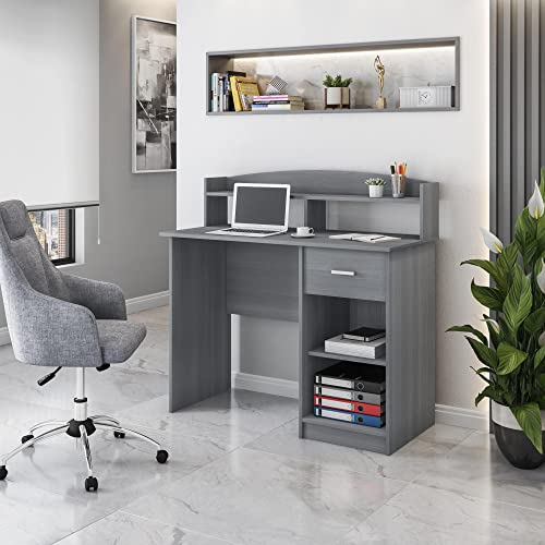 Techni Mobili Modern Office Hutch Writing Desk, Grey