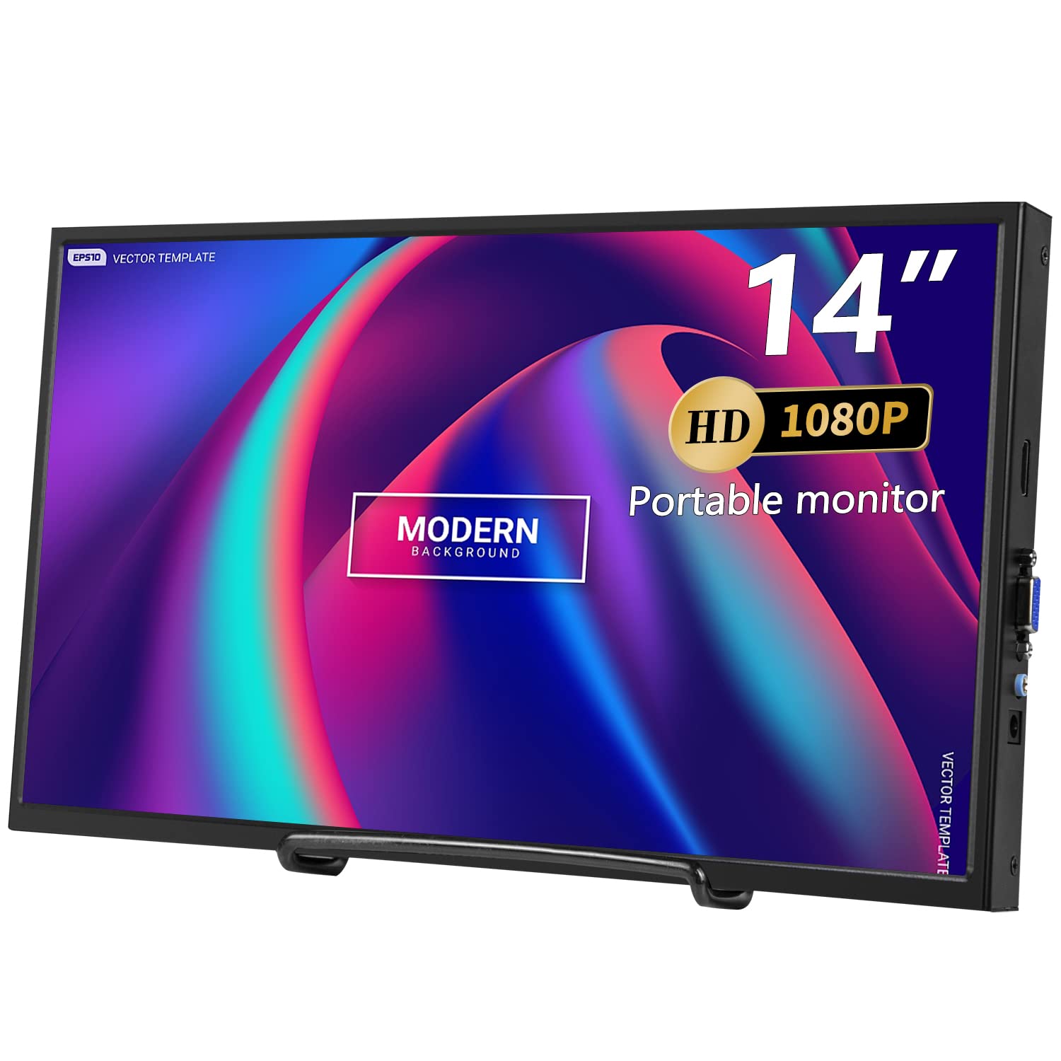 Bnztruk 14 Inch Portable Monitor with HDMI & VGA Port 1920x1080 Full HD IPS Screen Display for Raspberry Pi, Laptop, PC, MacBook, Xbox, PS3,PS4,60HZ,5ms, PC 16:9 External Display