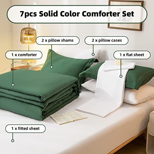 weigelia Queen Comforter Set Boho Bed Comforter Set 7PC Emerald Green Comforters Queen Size Bed in a Bag Soft Microfiber Comforter with Pillow Shams Fitted Sheet Flat Sheet Bedding Set for All Season