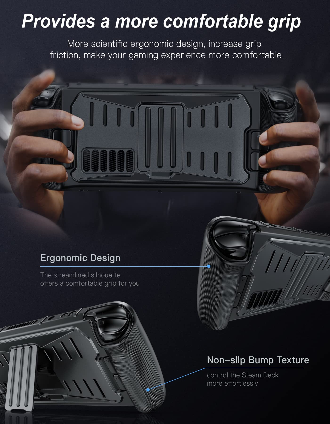 Benazcap Case for Steam Deck OLED 2023/Steam Deck 2021, Impact Resistant Grip Case with Built-in Kickstand, Compatible with Valve Steam Deck Console, Black