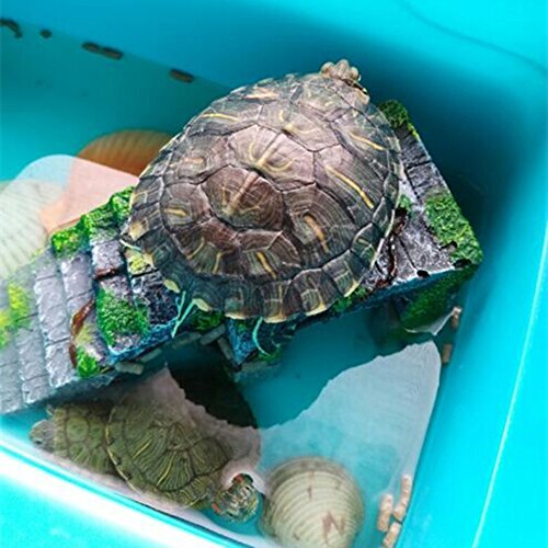 Yijiujiu Turtle Island Basking Platform, Blackstone Tortoise Basking Ramp Step Ledge and Cave Hide-Out Medium Aquarium Resin