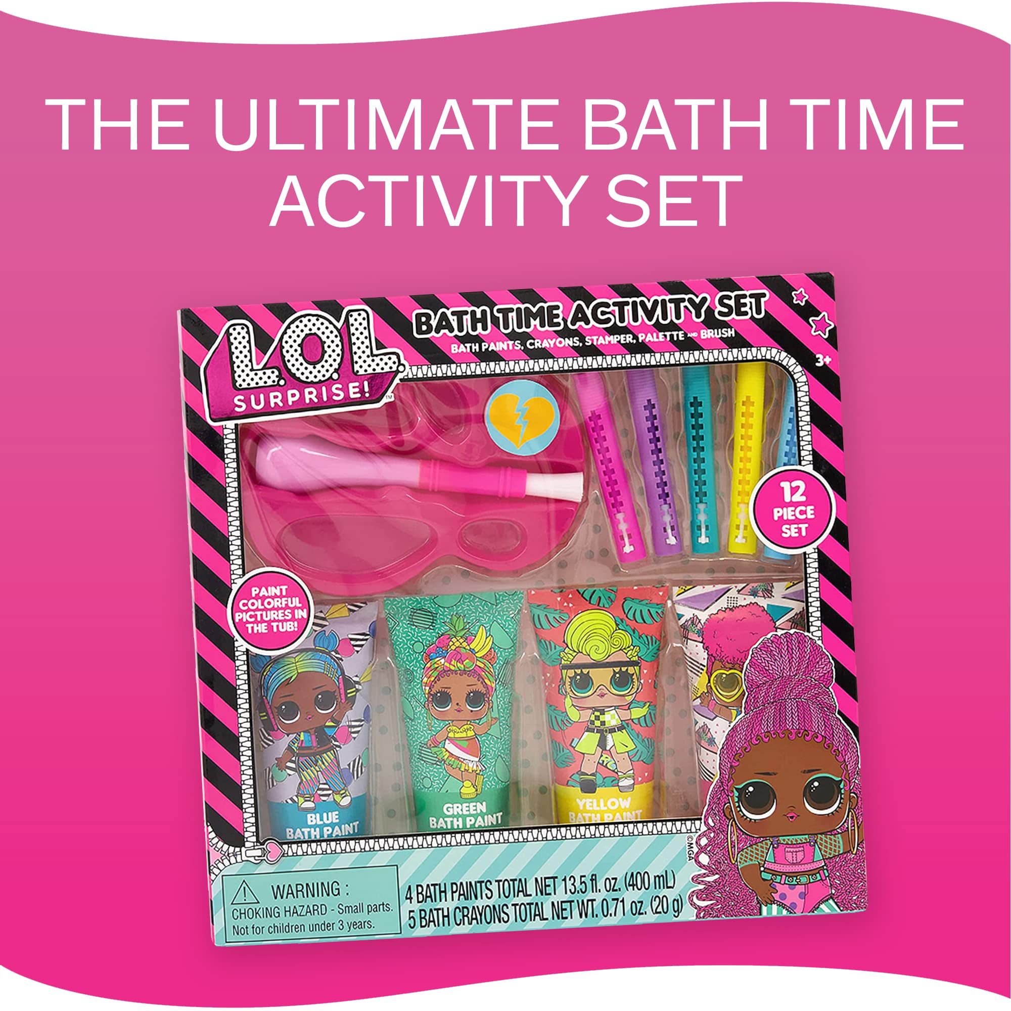 LOL Surprise! Ultimate Bath Time Activity Set β Includes Paint Brush, Palette, Snowflake Stamper, 4 Bathtub Finger Paints, & 5 Bath Tub Crayons
