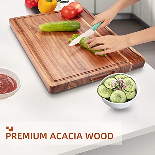 Wooden Cutting Boards for Kitchen, 24" x 18" Large Cutting Board with Juice Groove and Side Handle, Chopping Board, Butcher Block, Large Charcuterie Board
