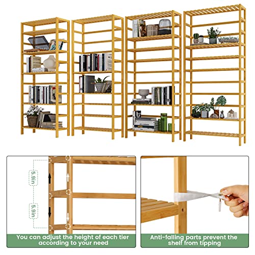 VIAGDO Bamboo Bathroom Shelf, 6-Tier Adjustable Tall Bookshelf, Multifunctional Storage Rack Freestanding Shelving Unit for Bathroom, Living Room, Bedroom, Kitchen, Laundry Room