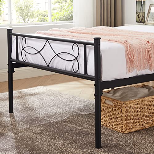 VECELO 14"Metal Platform Bed Frame with Headboard,Premium Steel Slat Support No Box Spring Needed,Noise-Free Anti-Slip,Easy Assembly(Twin size)