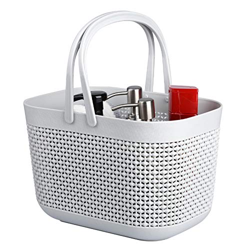 UUJOLY Plastic Organizer Storage Baskets with Handles, Shower Caddy Bins Organizer for Bathroom and kitchen(Grey