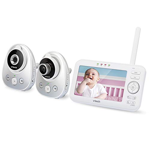 VTech VM352-2 5” Digital Video Baby Monitor with 2 Cameras, Wide-Angle Lens and Standard Lens, Silver and White
