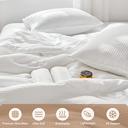 WARMDERN White Comforter Set King Size Waffle Weave Lightweight Bedding Comforter Sets Soft Microfiber Down Alternative Comforter 7 Pieces Bed in A Bag All Season(White, King)