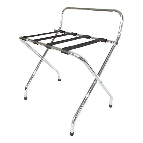 USTECH Single Tier X-Shape Folding Luggage Rack with High Back | Durable Metal Stand & Heavy-Duty Nylon Straps for Guest Room Storage & Suitcase Holder | Perfect for Bedroom & Closet