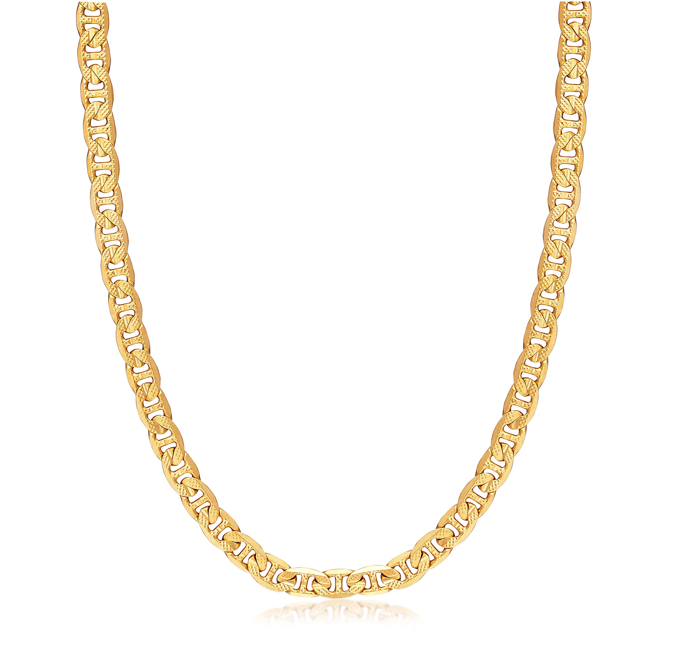 Barzel 18k Gold Plated 6MM Diamond Cut Flat Marina/Mariner Link Chain Necklace for Men, Women & Teens (20)