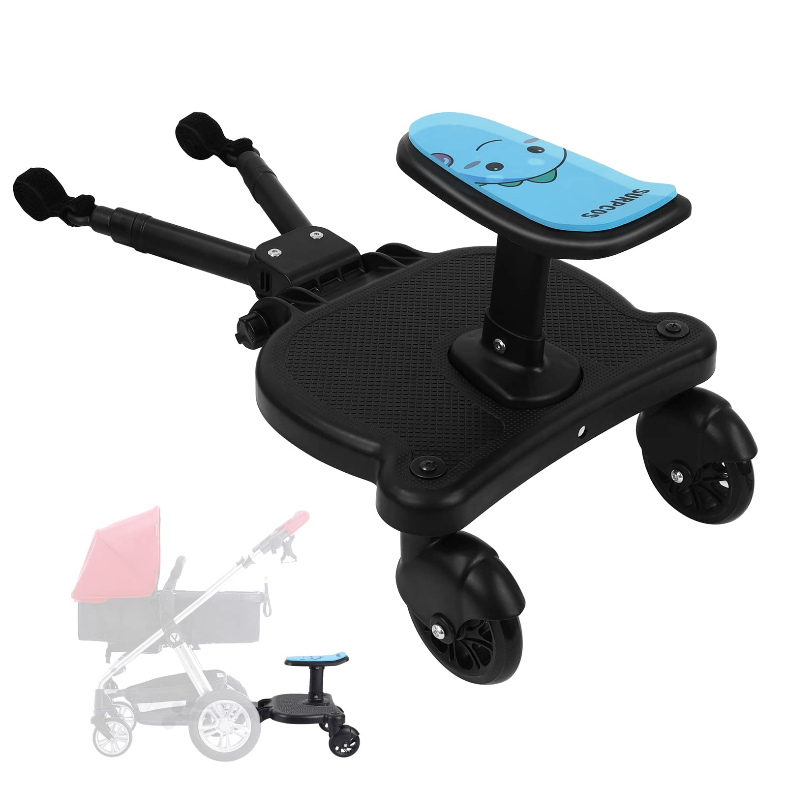 SURPCOS Universal Stroller Board 2-in-1 Buggy Board with Detachable Seat Standing Board, Rider Stroller Glider Board Suitable for Most Brands of Strollers, Holds Children Up to 55lbs Blue