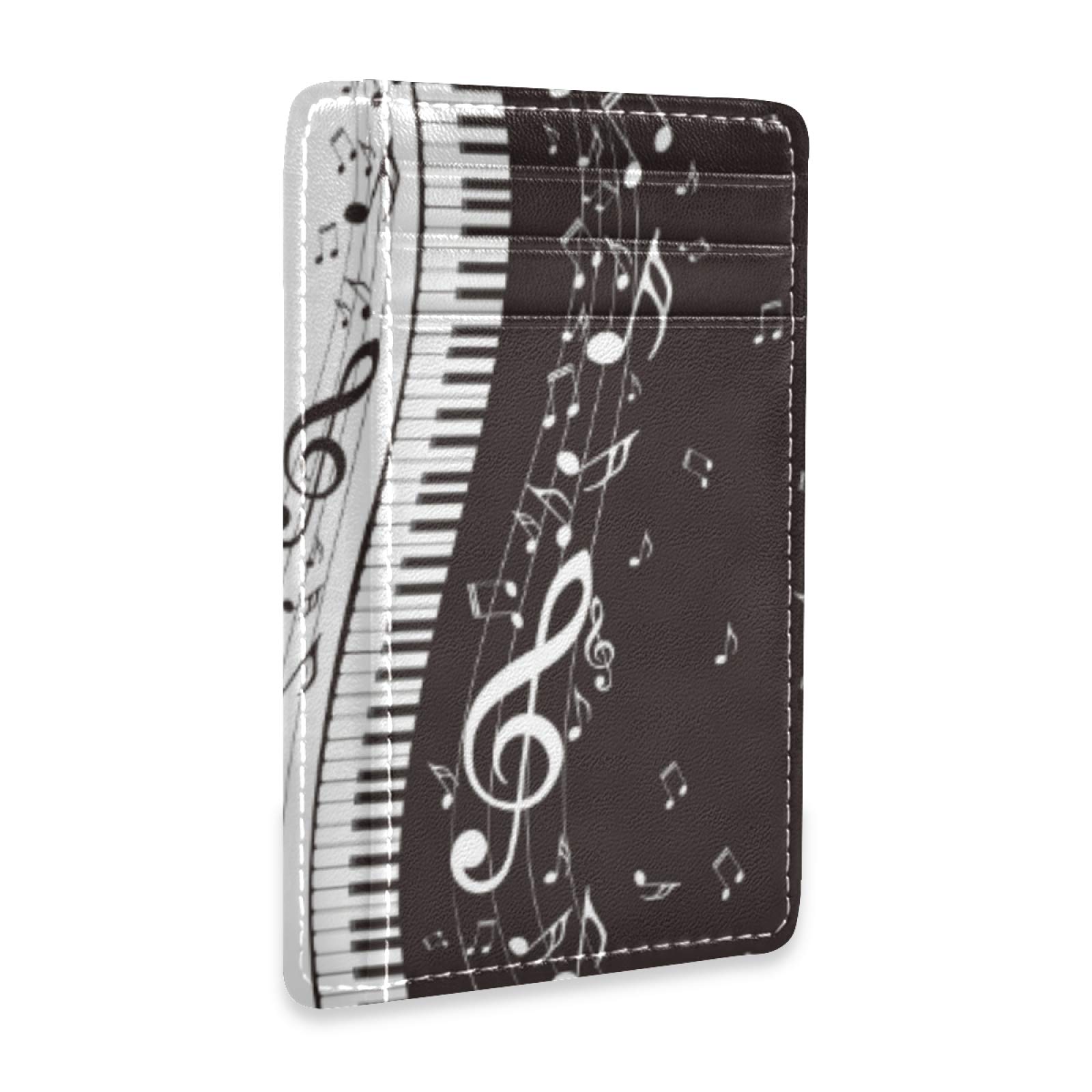 Linomo Thin leather Card Holder and Money Clip Music Note Musical Piano Wallet RFID Blocking for Men & Women