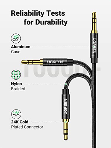 UGREEN Headphone Extension Cable Nylon Braided Male to Female 3.5mm Extension Cable Lossless Multi Shielded Aux Jack Extender Gold Plated Cord Compatible with iPhone iPad Tablets Media Players, 3FT