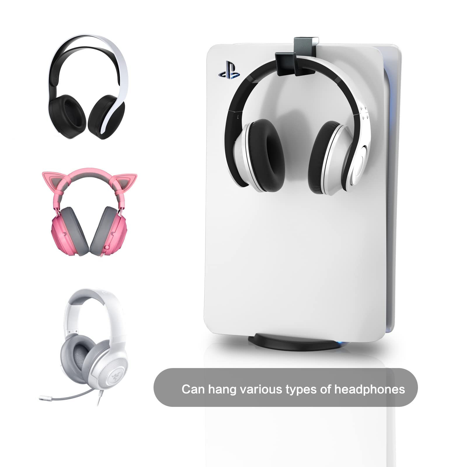 ECHZOVE PS5 Headset Stand, PS5 Headphone Hook,PS5 Headset Hanger, Compatible with Universal Gaming Headsets - Black