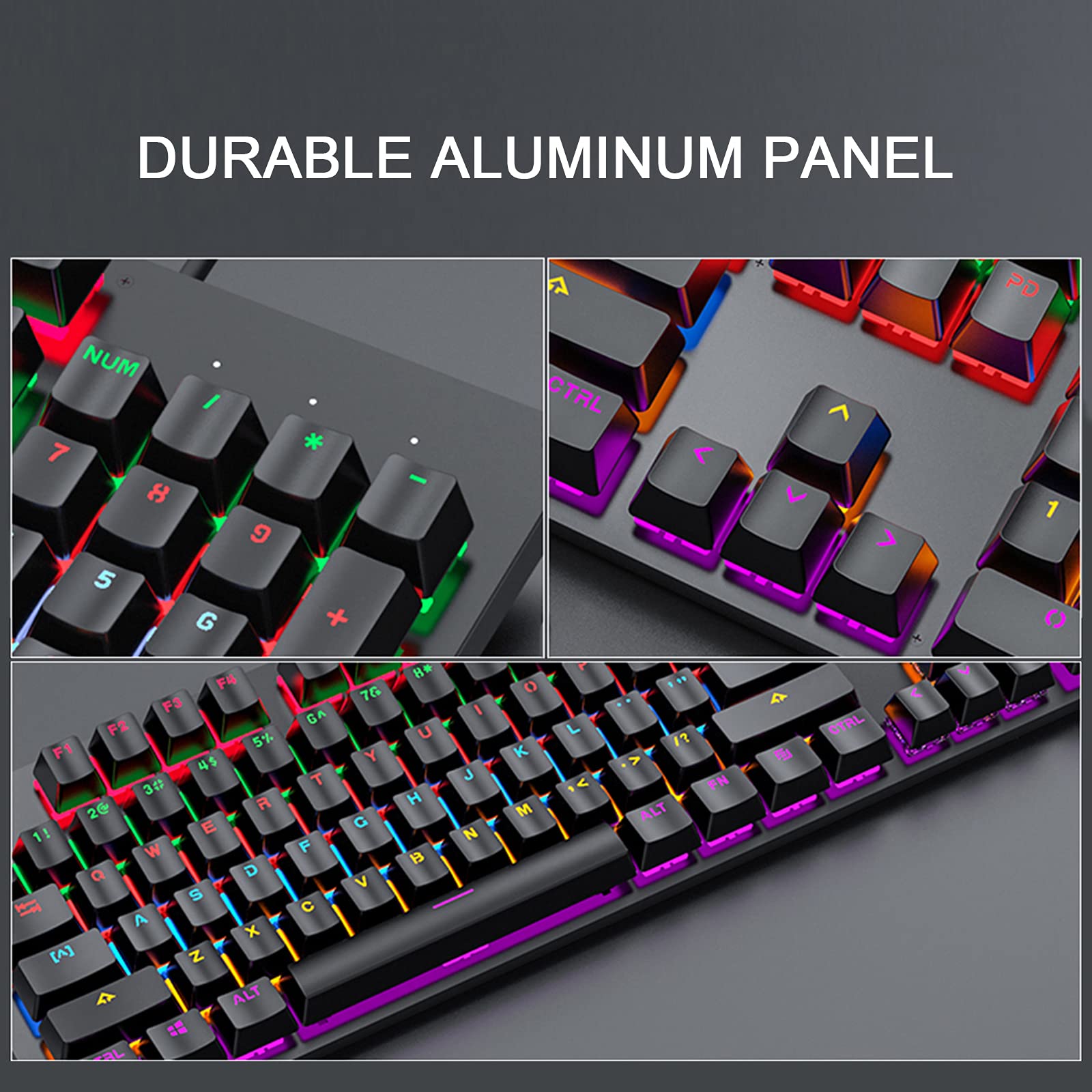 MiliPow Mechanical Gaming Keyboard, RGB104 Keys Rainbow LED Backlit Keyboard with Black Switches, Adjustable Tilt Legs/Durable Keycaps/Anti-Ghosting USB Wired Mechanical Keyboard for PC Mac Xbox Gamer