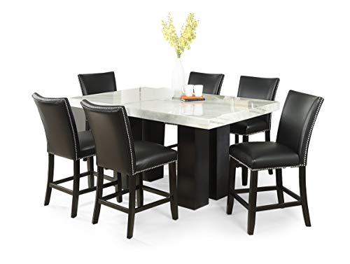Steve Silver Camila Marble Top Rectangular 7-Piece Counter Height Dining Set - Black