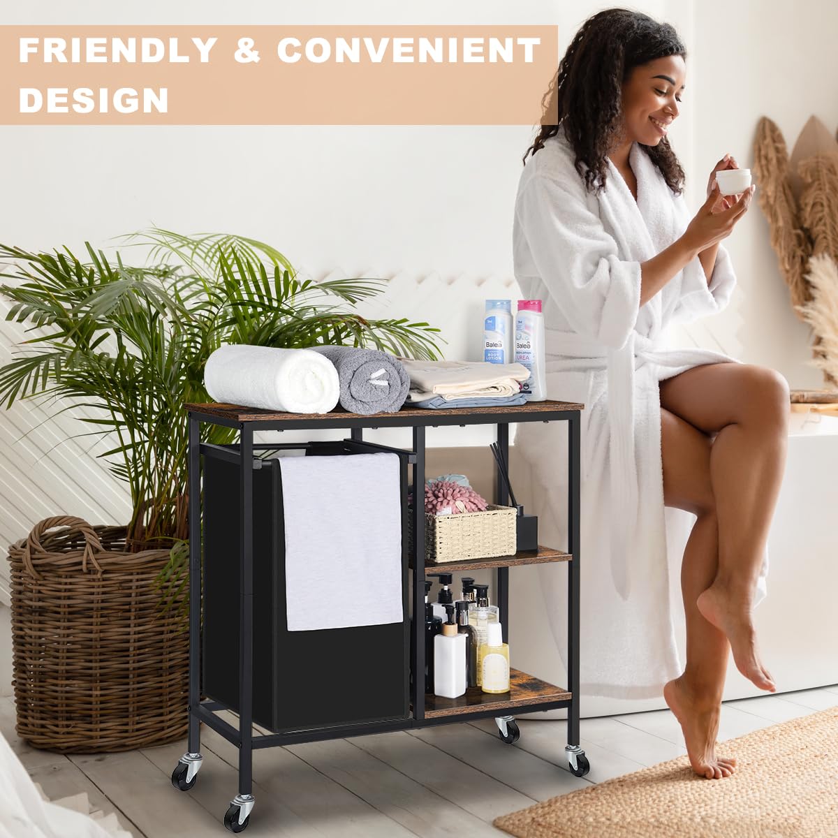melos Laundry Hamper, Laundry Sorter with Three Shelf, Pull-Out Laundry Basket with Shelf, Laundry Basket Organizer Section with Removable Laundry Bags for Clothes, for Laundry Room,Gray