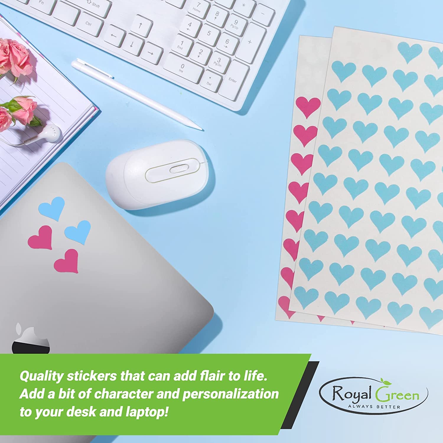 Royal Green Small Heart Stickers - Scrapbooking Stickers, Packaging Stickers, Arts & Crafts Decorative Sticker Labels for Scrapbooks & More - 0.5 inch, 350-Pack (Red)