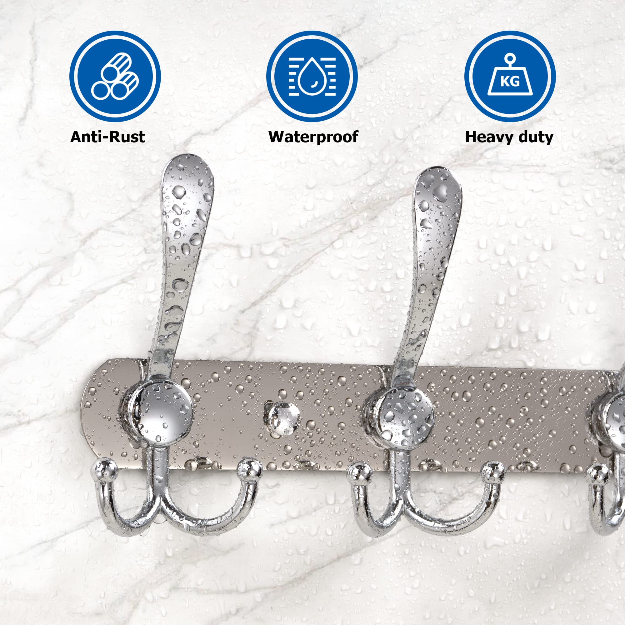 Damita Coat Rack Wall Mount - 5 Tri Hooks, Heavy Duty Coat Hooks for Bathroom, Mudroom, Entryway, Kitchen, 304 Stainless Steel Modern Wall Hook Rack (1 Pack, Silver)