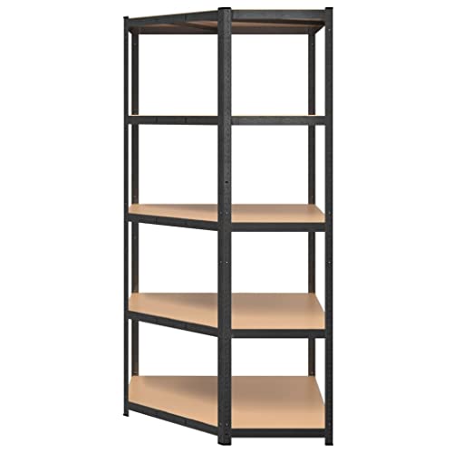 vidaXL 5-Layer Heavy-Duty Corner Shelf Home Indoor Warehouse Workshop Storage Shelf Industrial Shelving Rack Unit Gray Steel and Engineered Wood