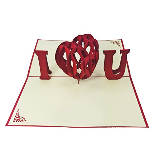 WOWPAPERART I Heart You - 3D Pop Up Card - For Love, Valentine, Birthday Card, Wedding, Anniversary
