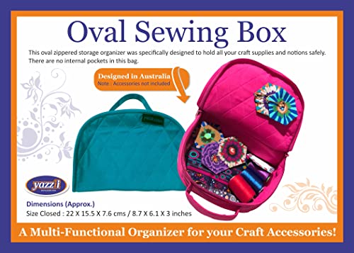 Yazzii Oval Sewing Box - Portable & Multipurpose Storage Bag Organizer - Sewing Supplies Organizer for Thread Spools, Needles, Beads, Embroidery Floss, Fabric Pieces & More!