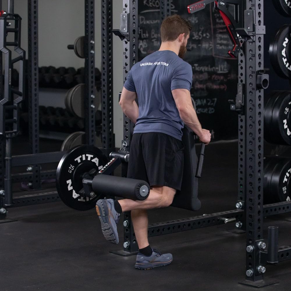 Titan Fitness Titan Series Plate-Loaded Leg Curl and Extension Rack Attachment, Rated 275 LB, Perform One-Leg Hamstring Curls Or Seated Leg Extensions