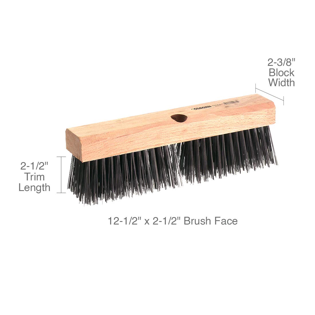 Osborn 52061SP Block Style Wire Broom Head, Heavy Duty Scrubbing and Sweeping, Cold Drawn Wire Fill Material, 12" Block Head Length, 2-3/8" Block Width, 2-1/2" Trim Length, 12-1/2" x 2-1/2" Brush Face