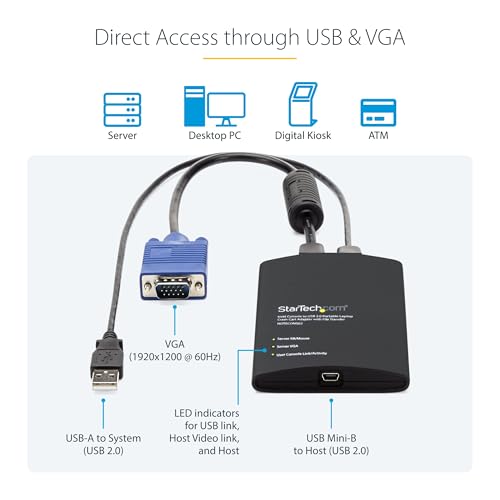 StarTech.com Portable Laptop Crash Cart Adapter, USB/VGA KVM Console, File Transfer & Video Capture, Windows/Linux/MacOS, TAA