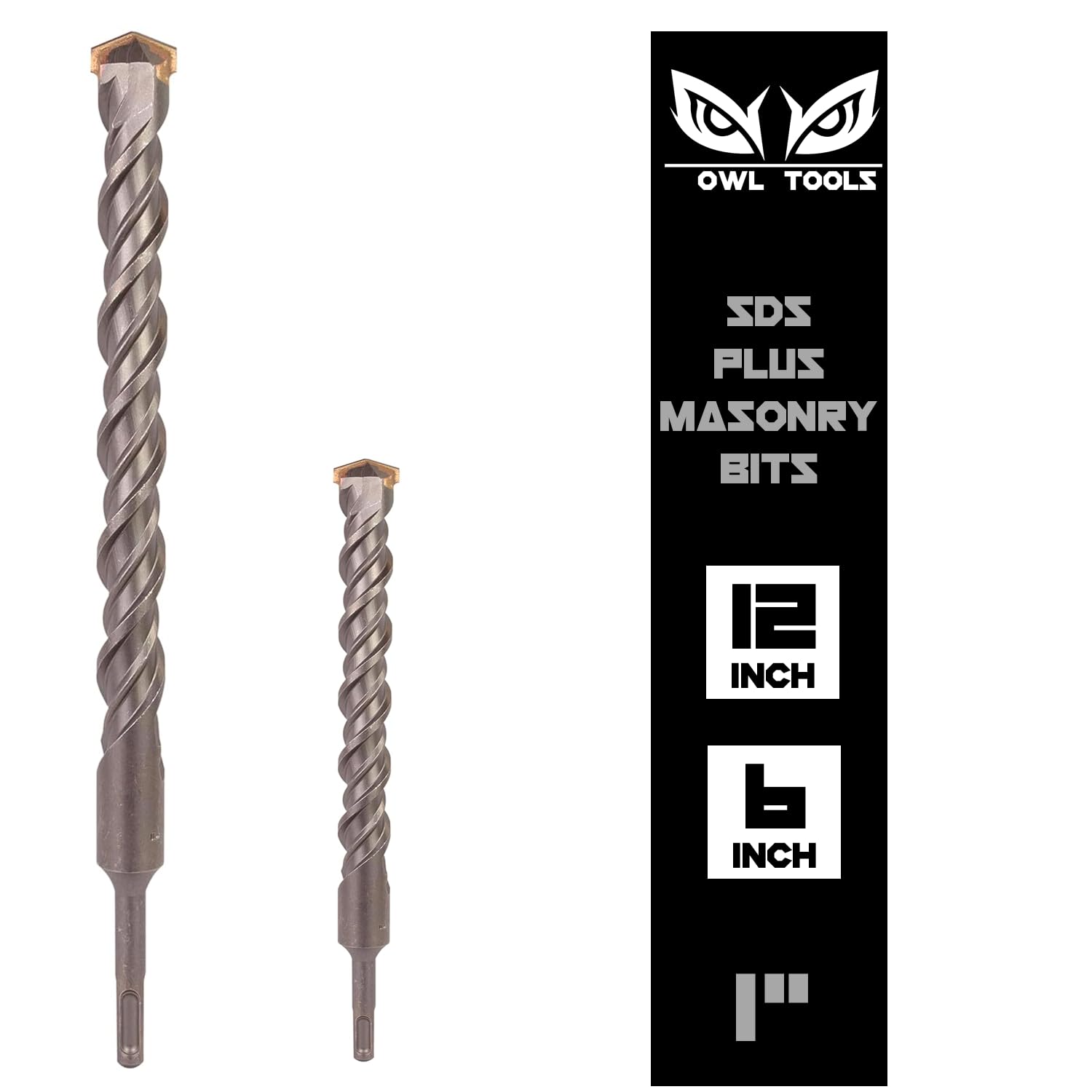 Owl Tools 1/2 Inch Masonry Drill Bits (2 Pack - 6" Length Industrial Grade) Carbide Tipped Easily Cuts Through Concrete, Cement, Block, Stone, & More!