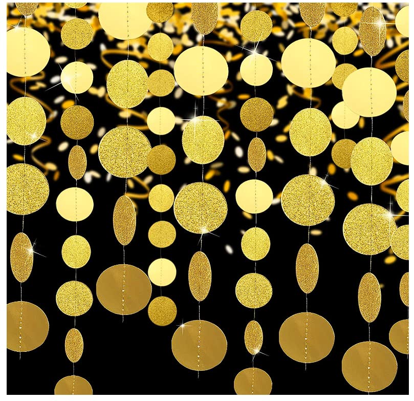 Glitter Circle Dot Garland Kit for Party Decorations Hanging Circle Banner Streamer Backdrop Decor for Wedding Birthday Bday Engagement Bridal Shower (Glitter Gold)