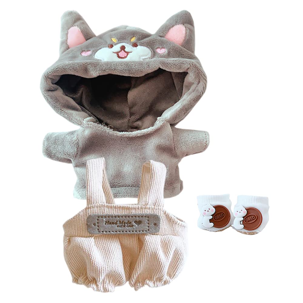niannyyhouse Dog Suit Dress Up Hoodie Corduroy Overalls Shoes 7.8in(20cm) Plush Doll Stuffed Figures Toys Clothes Accessories (Gray)