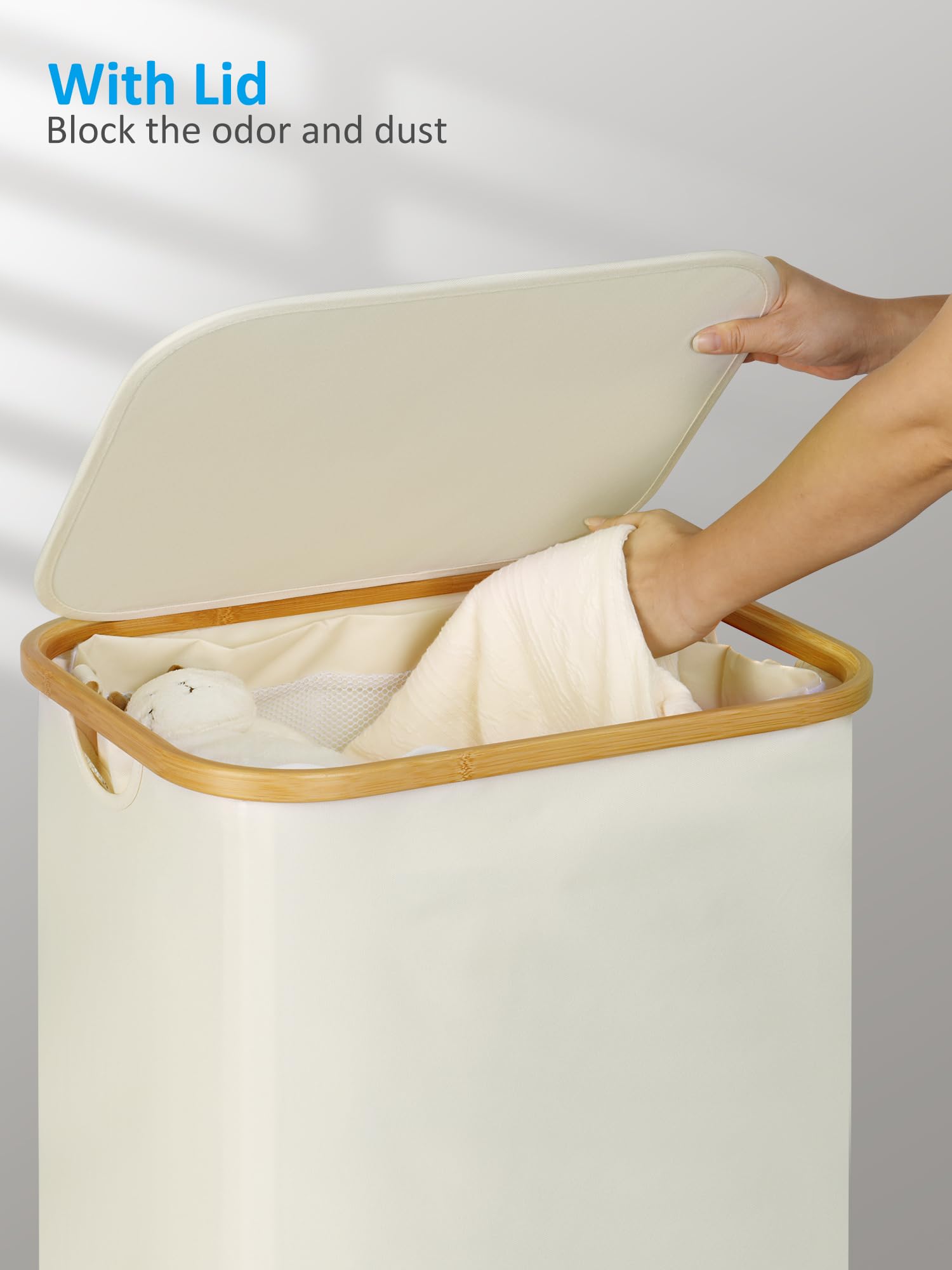 efluky Laundry Hamper with Wheels, Rolling Laundry Hamper with Lid and Removable Bag, Collapsible Dirty Clothes Hamper with Wheels for Laundry Room, Bedroom & Bathroom, 100L (26.4 Gallon) Beige