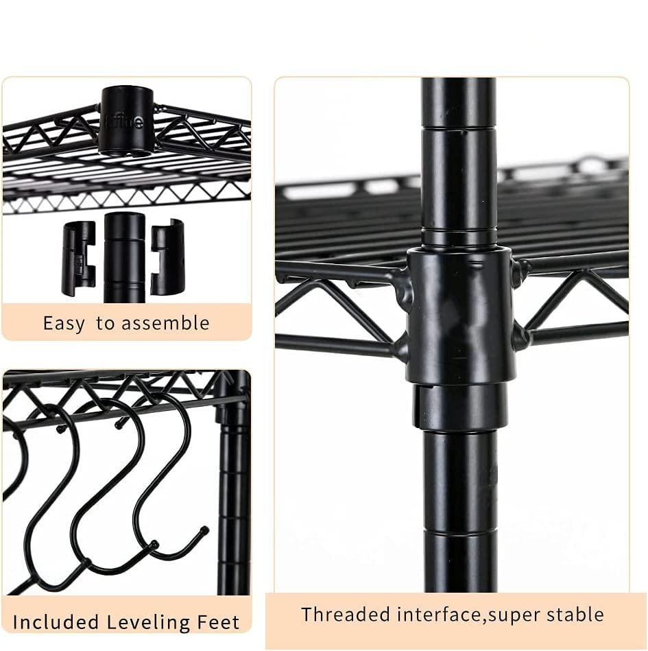 wenyuyu 5 Tier Storage Shelf Rack Black Metal Heavy Duty Wire Shelving Unit Organizer Shelves for Pantry Garage Closet Kitchen Laundry Bathroom