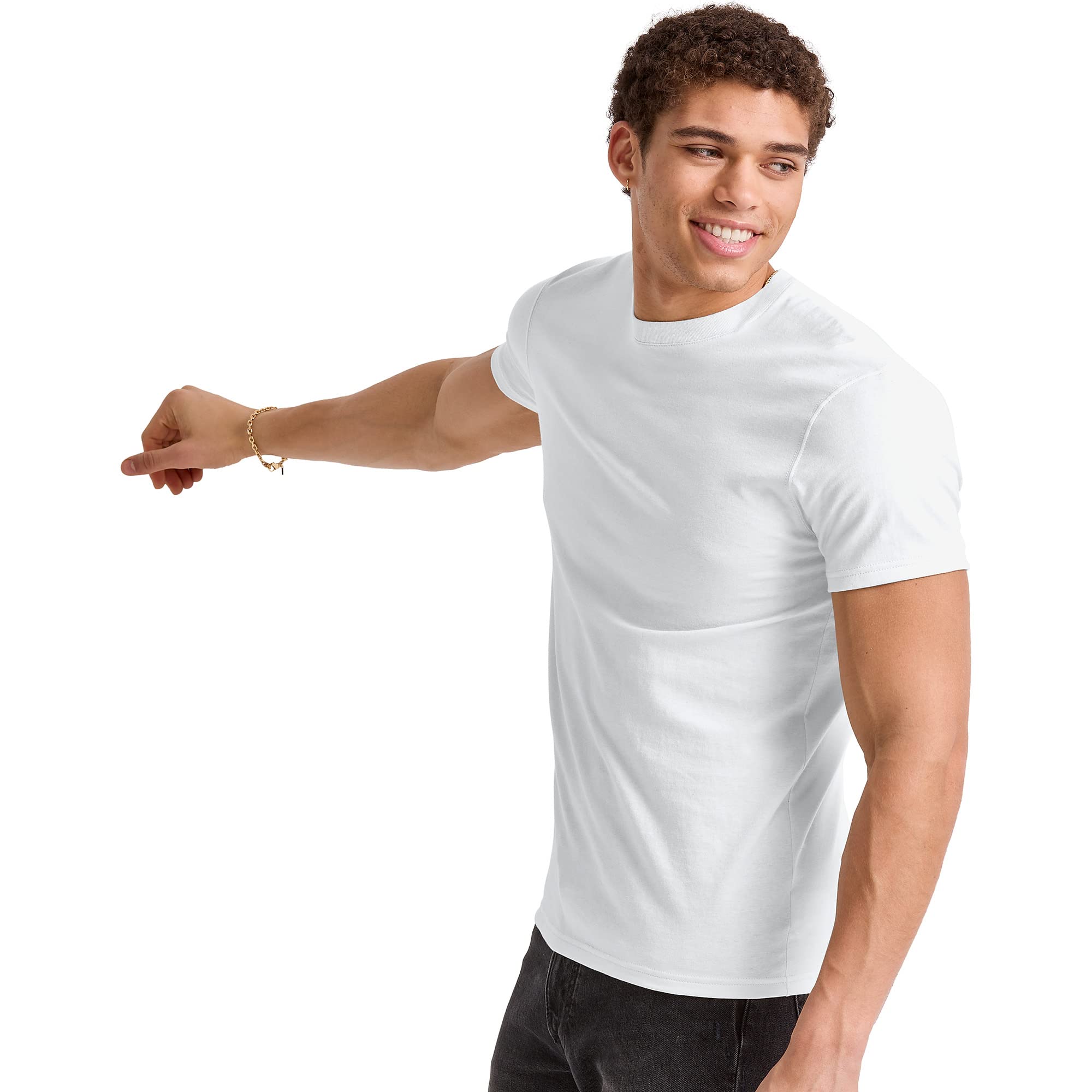 Hanes Men's Standard Originals Lightweight Cotton T-Shirt, Big & Tall, Crewneck Tee, White, Large