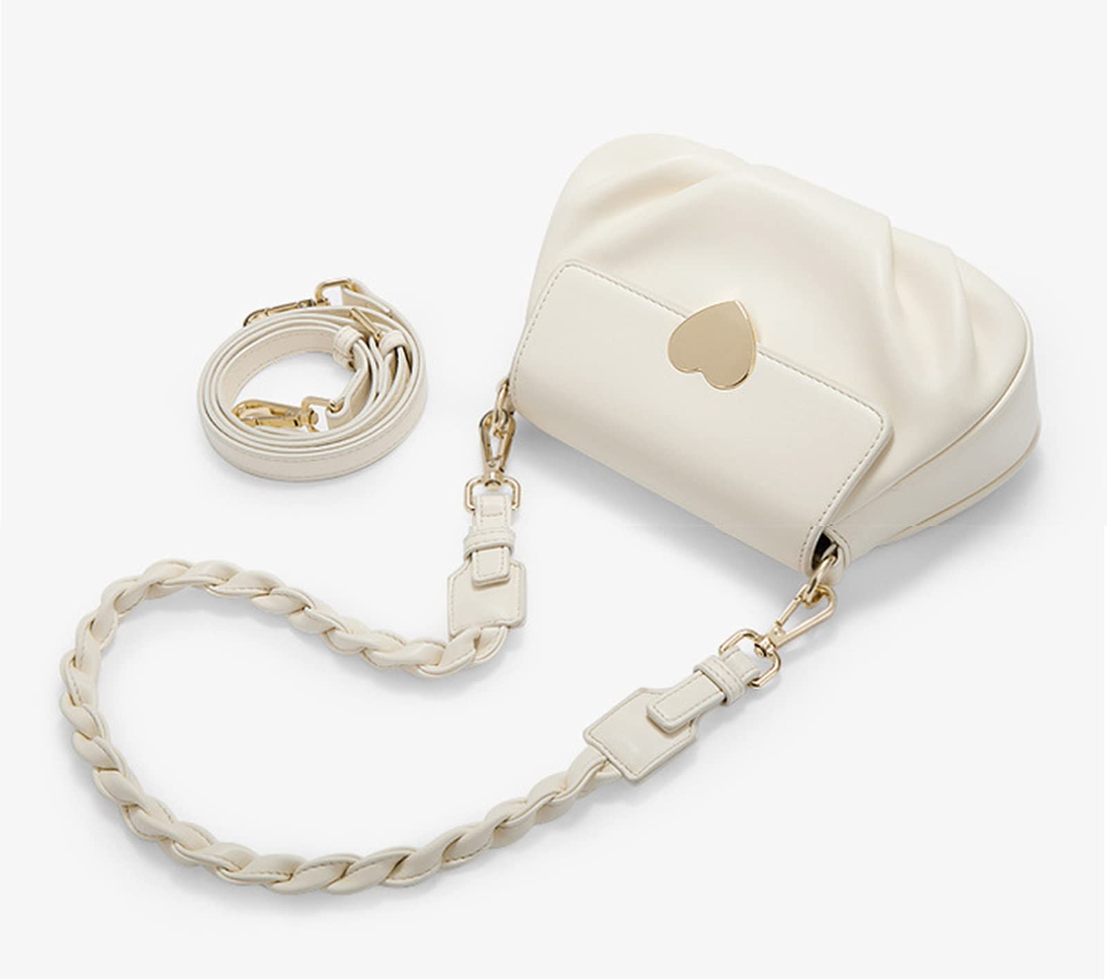 ZEHO Cloud Crossbody Shoulder Bag Dumpling Purse Women Small PU Leather Crossbody Bag Girls Ruched Handbag, White