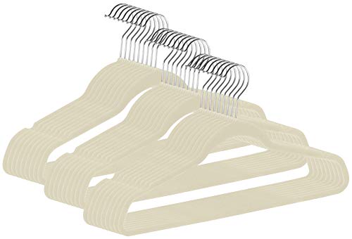 ZOYER Premium Velvet Hangers (50 Pack, Ivory) Non-Slip Clothes Hangers - Strong and Durable Suit Hangers - Space Saving Coat Hangers, 360 Degree Rotatable Hook Pant Hangers.
