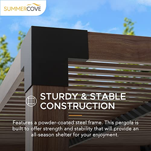 Sunjoy Outdoor Pergola 10 x 12 ft. Steel Frame Pergolas with Nature Wood Grain Finish for Patio, Garden and Backyard Activities by SummerCove