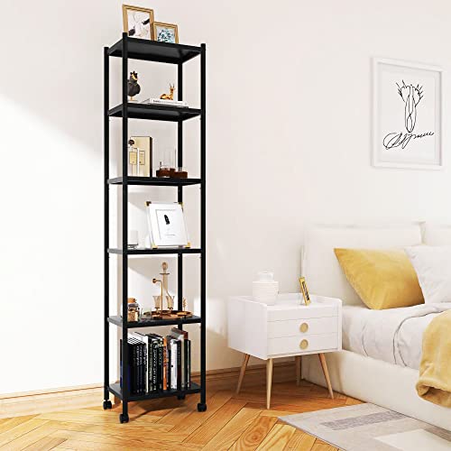 ZIGAMA 6-Tier Metal Rolling Cart Organizer with Wheels ,Adjustable Heavy Duty Free Standing Baker's Rack for Kitchens,Storage Tower for Pantry Laundry Bathroom Narrow Places