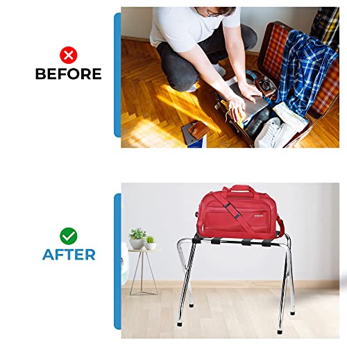 USTECH X-Shape Single Tier Foldable Sturdy Luggage Rack with Nylon Straps & Rubber Feet for Added Stability | Metal Stand Shoe Rack for Guest Room Storage | Perfect for Small Spaces