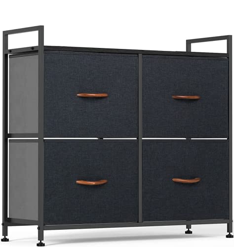 WAYTRIM Dresser for Bedroom with 4 Drawers, Wide Storage Drawer Organizer, Wide Chest of Drawers for Bedroom, Hallway, Entryway, TV Stand with Steel Frame&Wood Tabletop - Dark Indigo