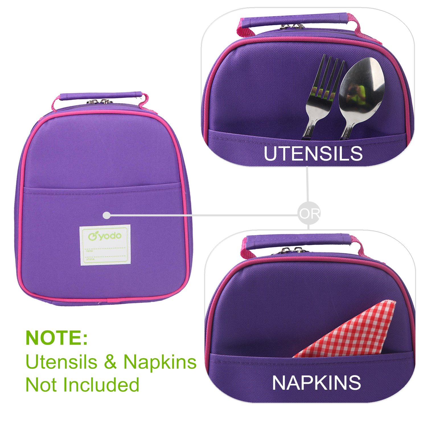 yodo Kids Insulated Lunch Tote Bag with Name Tag for Girls, Butterfly