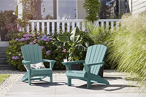 Keter Alpine Adirondack 2 Pack Resin Outdoor Furniture Patio Chairs with Cup Holder-Perfect for Beach, Pool, and Fire Pit Seating, Teal