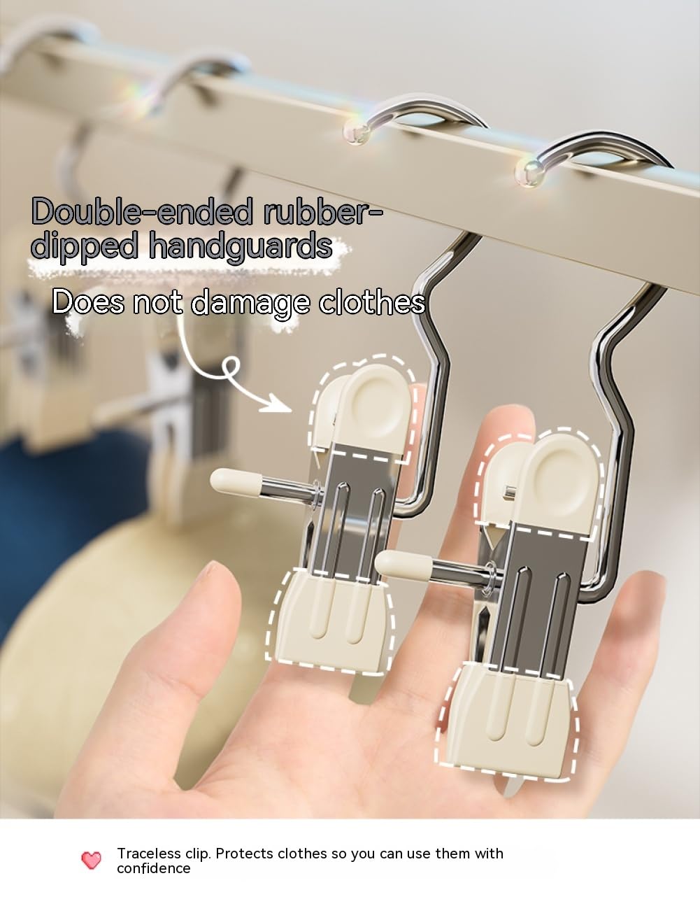 10/30/50Pcs Space-Saving Clothespin, Upgrade Double Head Clamp Dipped Hanger for Closet Hooks Garment Clip Hat Pants Storage Hanging Travel Hook (White, 10PCS)