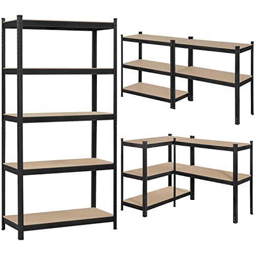 Topeakmart 5-Tier Utility Shelves, Metal Storage Shelves Garage Shelving Unit Adjustable Garage Storage Shelves Storage Racks Heavy Duty Shed Shelving- Black, 35.5 x 16 x 71 Inch