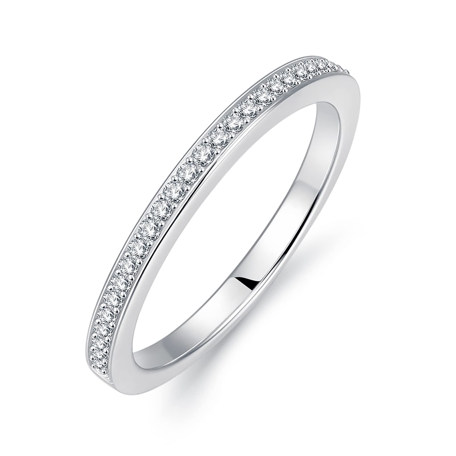 HAFEEZ CENTER 2mm Micropave Half Eternity Moissanite Wedding Band for Women (6.5)