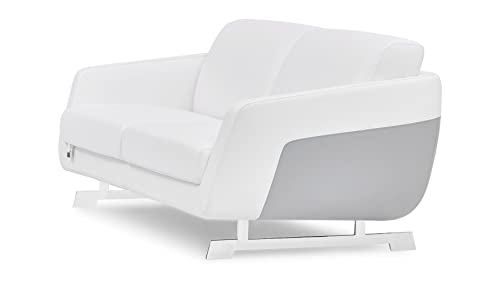 Zuri Furniture Modern Armondo Sofa in Two Tone White Microfiber Leather and Grey Accent